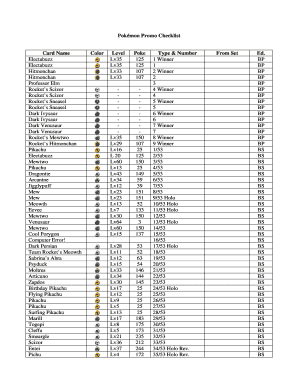 Fillable Online Pokmon Promo Checklist Fax Email Print - pdfFiller