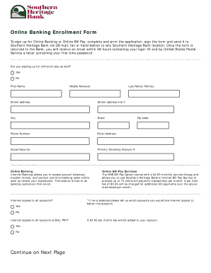 Fillable Online Online Banking Enrollment Form - bshbnetbbcomb Fax ...