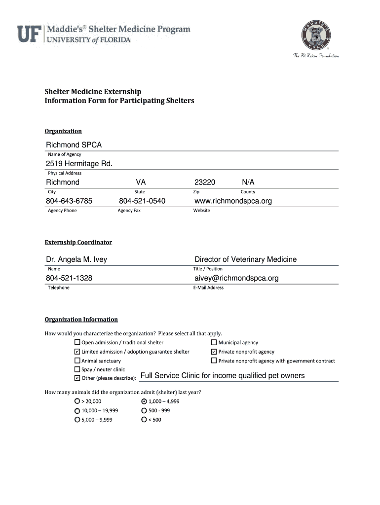 Fillable Online vetmed-maddie sites medinfo ufl Richmond SPCA - vetmed ...