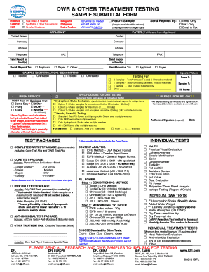 Fillable Online DWR OTHER TREATMENT TESTING SAMPLE SUBMITTAL FORM Fax ...