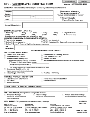 Fillable Online IDFL FABRIC SAMPLE SUBMITTAL FORM Fax Email Print - pdfFiller