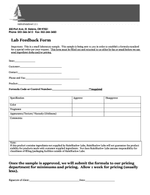 Fillable Online Lab Sample Feedback Form - brainshadowlabsbbcomb Fax ...