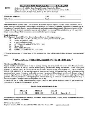 Fillable Online spanport lss wisc Syllabus for spanish 203 fall 2008 - Department of Spanish and ...