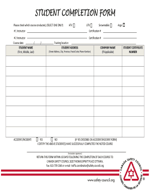 Fillable Online STUDENT COMPLETION FORM - Canada Safety Council Fax ...