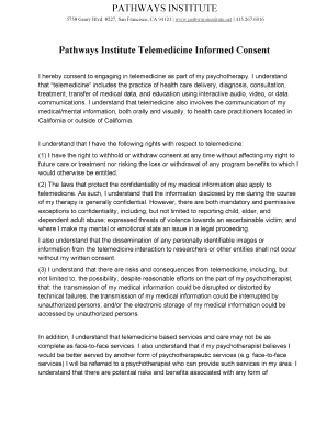 Fillable Online pathwaysinstitute Telemedicine Informed Consent ...