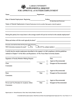 Fillable Online facultystaff lamar Supplemental Employment Form Fax ...