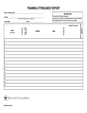 Fillable Online outdoorethics-bsa TRAINING ATTENDANCE REPORT - bBSAb ...