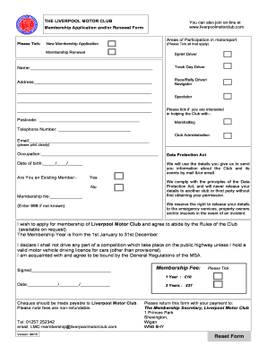 Fillable Online Membership Fee: Please Tick Reset Form - Liverpool ...