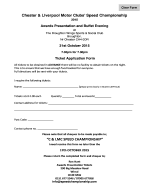 Fillable Online 2015 Ticket Application Form - Liverpool Motor Club Fax ...