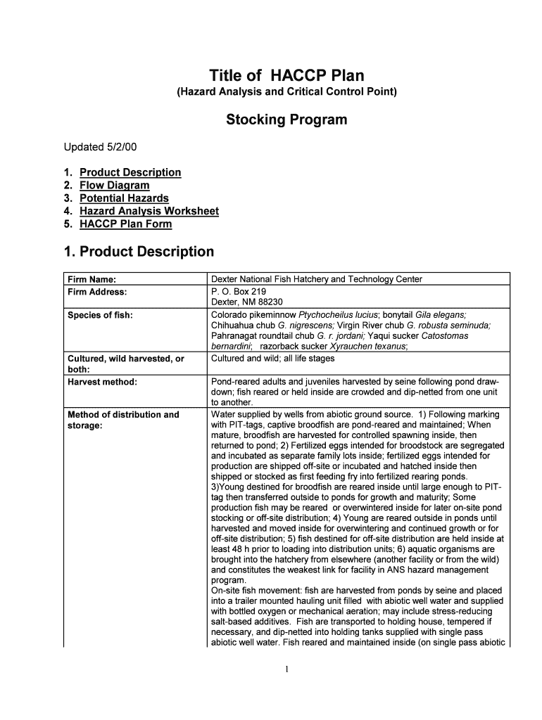 Fillable Online haccp-nrm Various Fish Stocking HACCP Plan I Fax Email ...