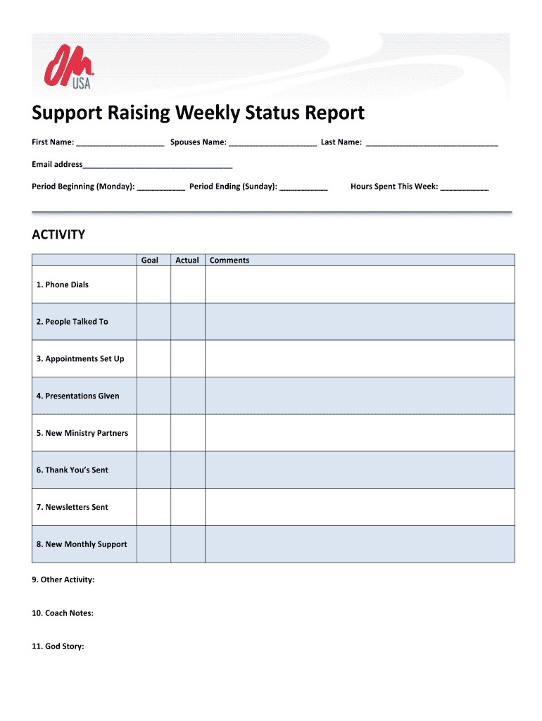 Fillable Online Weekly Status Report2 - bFormSiteb Fax Email Print - pdfFiller