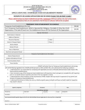 Fillable Online Temporary Food Permit Application PDF - Nevada Fax ...