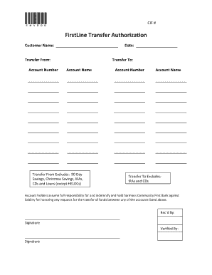 Fillable Online FirstLine Transfer Authorization - Community First Bank ...
