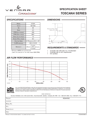 Fillable Online SPECIFICATION SHEET TOSCANA SERIES - Venmar Fax Email ...