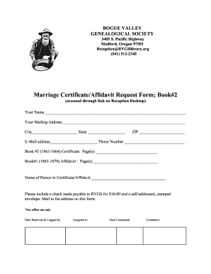 Fillable Online rvgslibrary Marriage CertificateAffidavit Request Form Book2 Fax Email Print ...