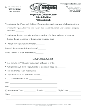 Fillable Online DRA Initial List Checklist - CollisionAdvice.com Fax ...