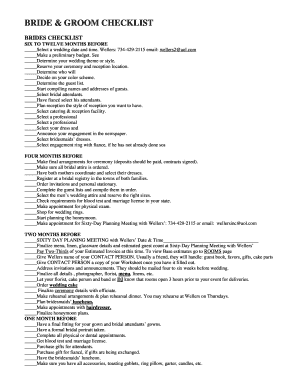 Fillable Online BRIDE amp GROOMS CHECKLIST - Wellers Weddings Fax Email ...