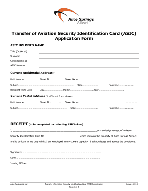 Fillable Online Transfer of Aviation Security Identification Card (ASIC) Fax Email Print - pdfFiller