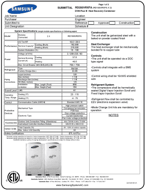 Fillable Online Page 1 of 3 SUBMITTAL RD200VRXFA (RD100VRXFA X 2) DVM Plus III Heat Recovery ...