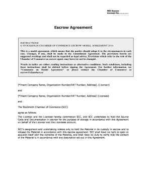 Stockholm Chamber Of Commerce Escrow Model Agreement 2014 - Fill and ...