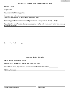 Fillable Online SECRETARY OF THE YEAR AWARD APPLICATION Fax Email Print ...