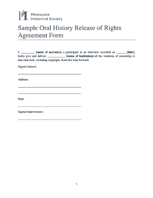 Fillable Online sites mnhs Sample Oral History Release of Rights ...
