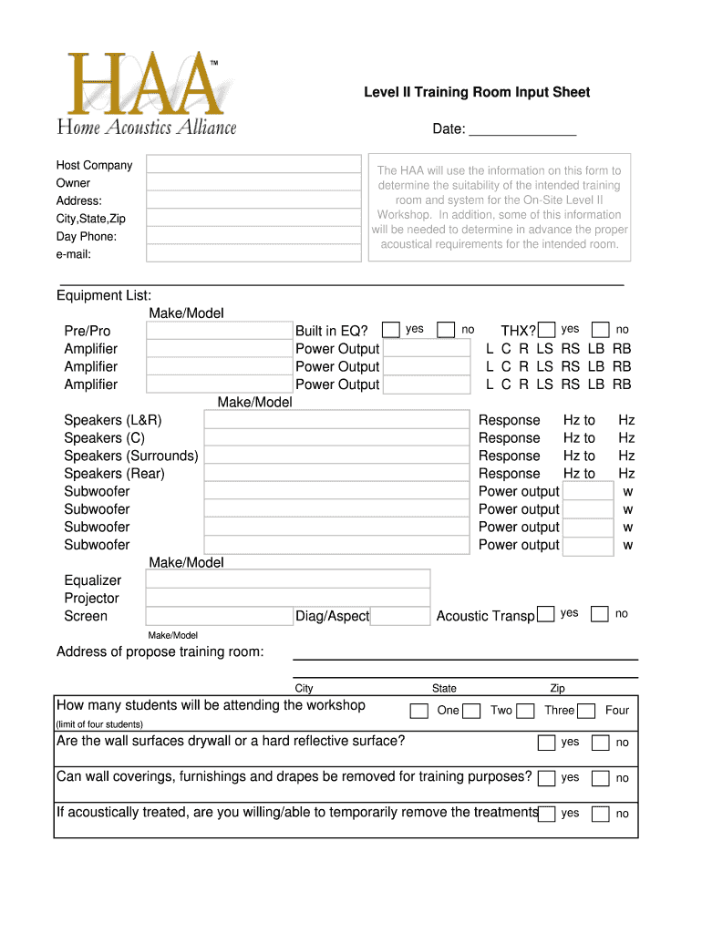 Fillable Online homeacoustics HAA LII System Requirments Input Formxls ...