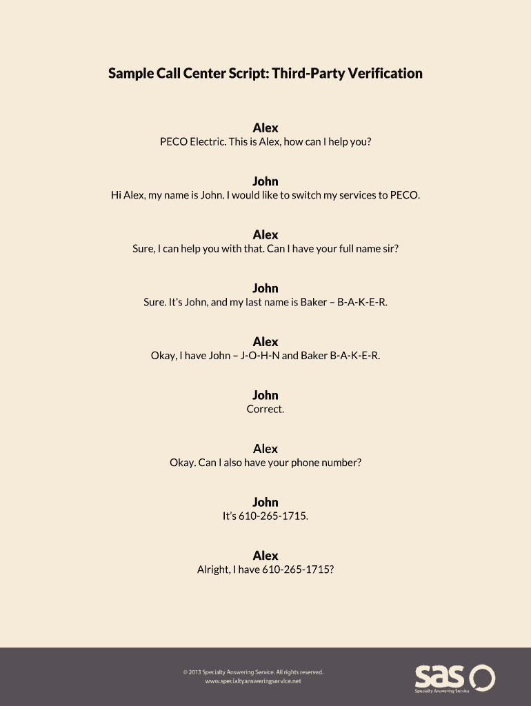 Fillable Online Sample Call Center Script - third-party verification ...