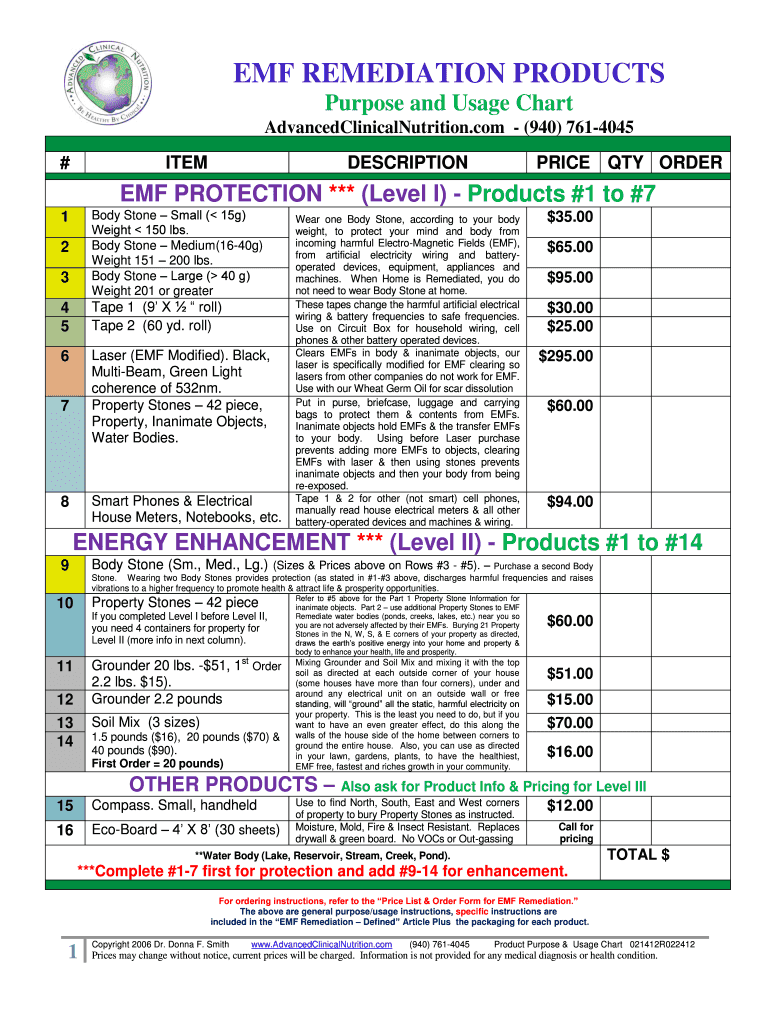 Fillable Online EMF REMEDIATION PRODUCTS Fax Email Print - pdfFiller