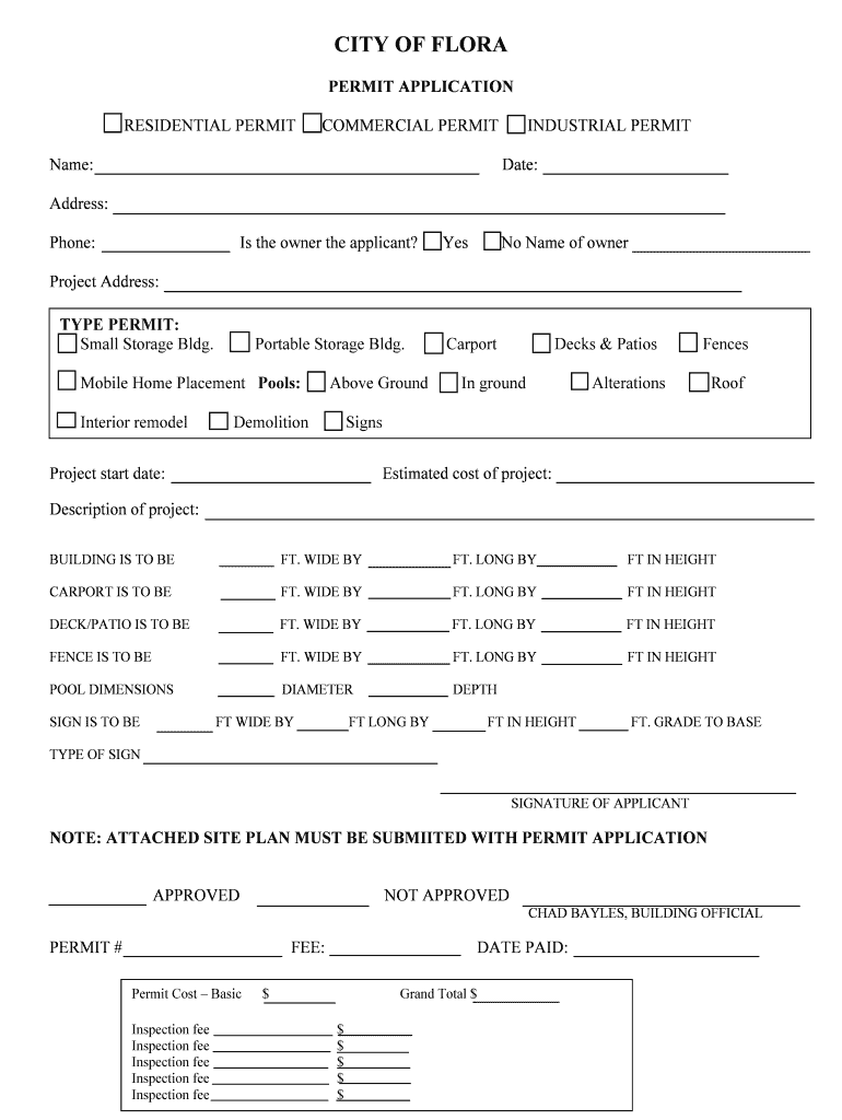 Fillable Online RESIDENTIAL PERMIT COMMERCIAL PERMIT INDUSTRIAL PERMIT ...