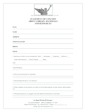 Fillable Online brookslibraryvt BR3-6 STATEMENT OF CONCERN FORM ...