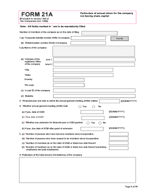 Fillable Online FORM 21A Pursuant to section 160 of the Companies Act ...