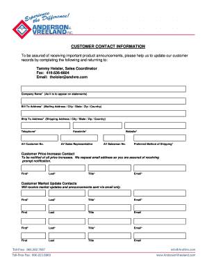 Fillable Online Customer Contact Information - ORIGINAL Fax Email Print ...