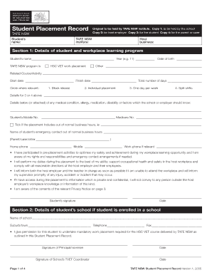 Fillable Online swconnect org Student Placement RecordOriginal to be ...