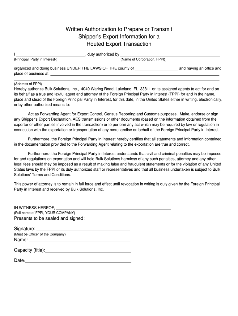 Fillable Online FPPI EXPORT POA.doc Fax Email Print - pdfFiller