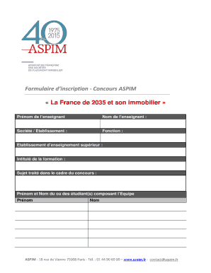 Remplissable En Ligne aspim Formulaire d'inscription - Concours ASPIM La France de 2035 et ...