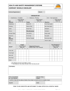 Fillable Online COMPANY VEHICLE CHECKLIST Fax Email Print - pdfFiller