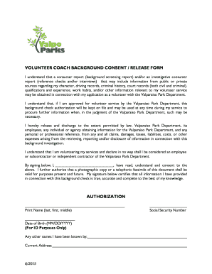 Fillable Online VOLUNTEER COACH BACKGROUND CONSENT / RELEASE FORM Fax Email Print - pdfFiller
