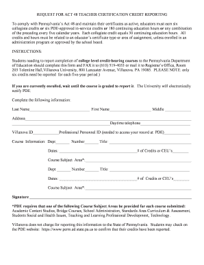 Fillable Online www1 villanova BREQUESTb FOR ACT 48 TEACHER ...