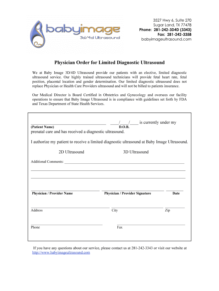 Fillable Online Physician Order for Limited Diagnostic Ultrasound - Baby Image ... Fax Email ...