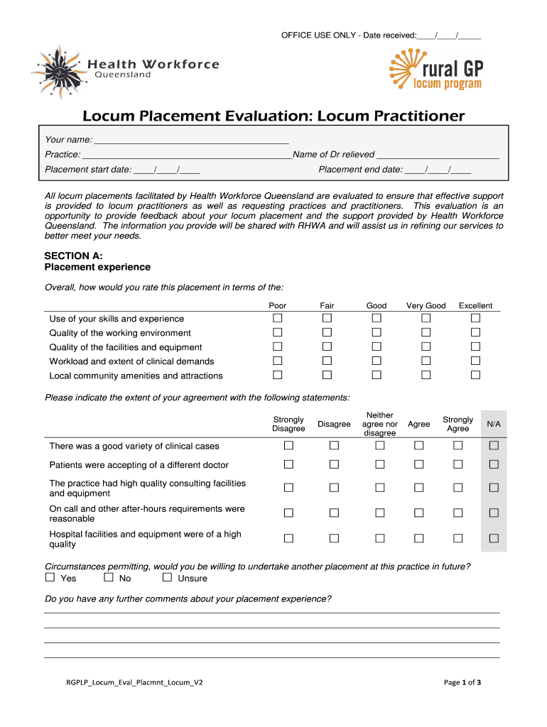 Fillable Online Locum Placement Evaluation: Locum Practitioner - Health Workforce ... Fax Email ...