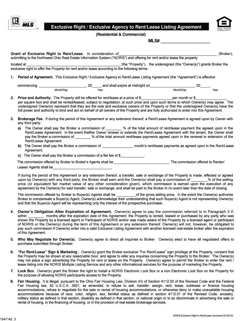 Fillable Online Exclusive Right to Rent-Lease Agreement - Final ...