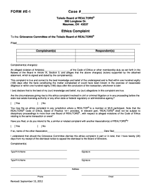 Fillable Online Ethics Complaint Form #E-1 Fax Email Print - pdfFiller
