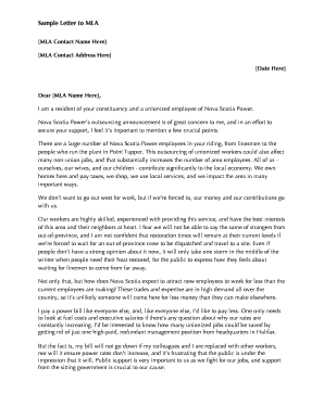 Fillable Online Sample Letter to MLA Fax Email Print - pdfFiller