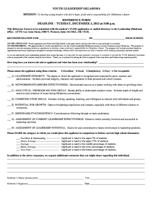 Fillable Online YOUTH LEADERSHIP OKLAHOMA REFERENCE FORM ... Fax Email ...