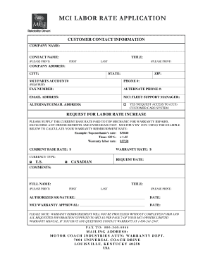 Fillable Online MCI LABOR RATE APPLICATION Fax Email Print - pdfFiller