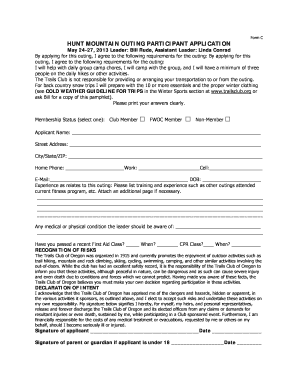 Fillable Online trailsclub Hunt Mountain Outing Application and Medical ...