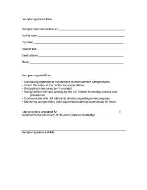 Fillable Online Preceptor agreement form Preceptor name and credentials ...