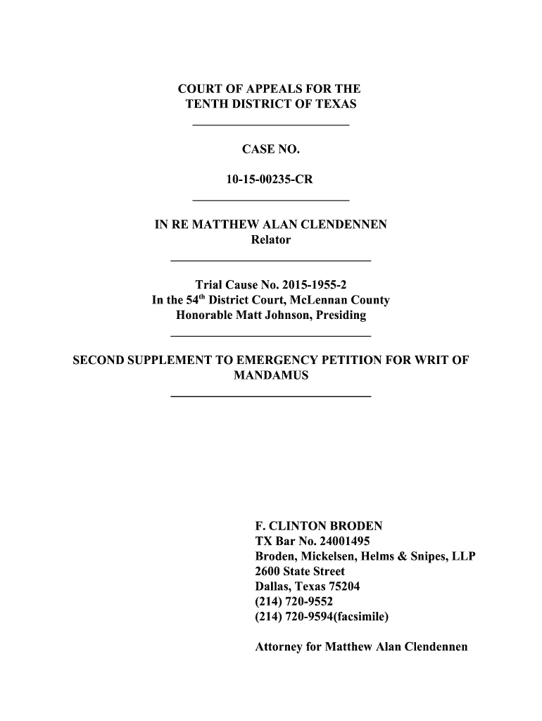 Fillable Online Second Supplement to Mandamus Petition on Gag Order Fax ...