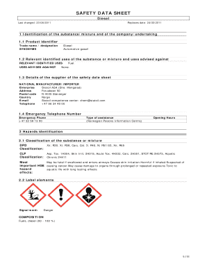 Fillable Online n1 Gasoil Material Safety Data Sheets - n1 Fax Email ...